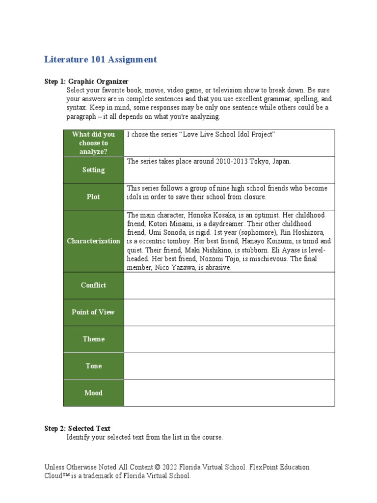Literature 101 Assignment: Step 1: Graphic Organizer | PDF | Human ...