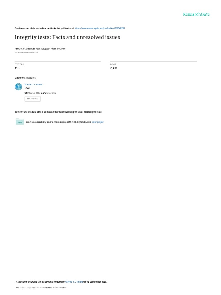 Integrity Tests Facts and Unresolved Issues | PDF | Validity ...