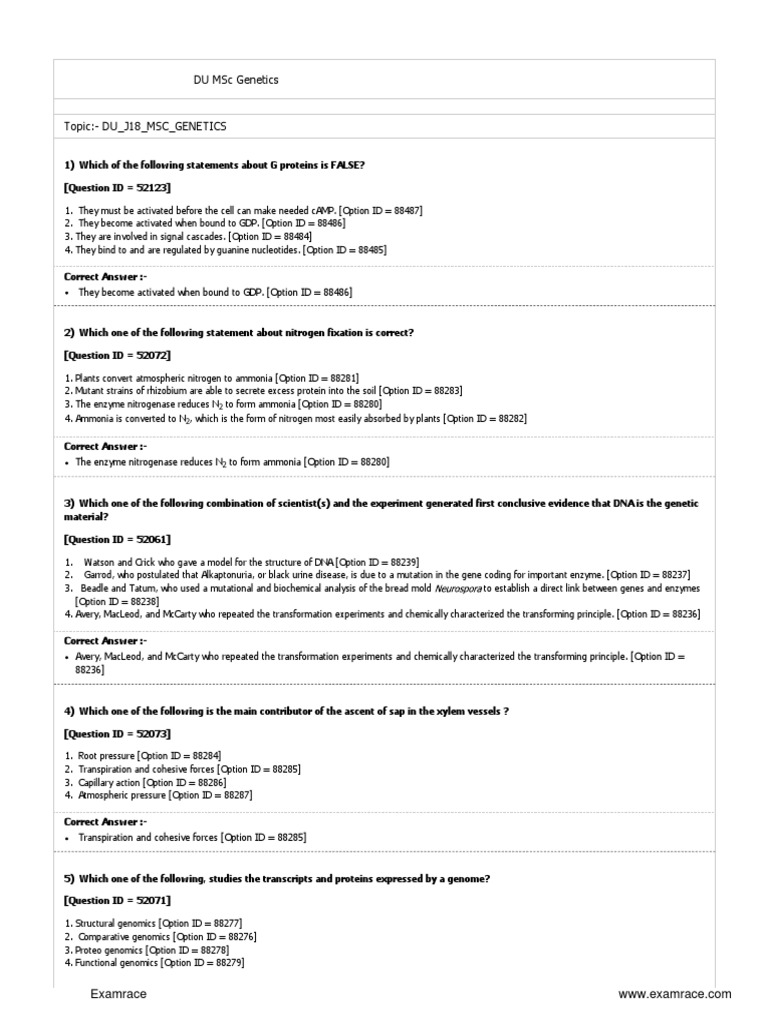 DUET 2018 MSC Genetics | PDF | Dna | Gene
