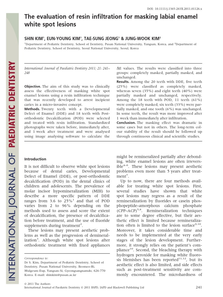 The Evaluation of Resin Infiltration For Masking Labial Enamel White ...