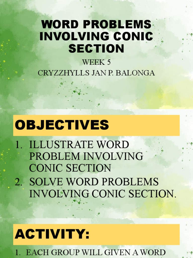 Word Problems Involving Conic Section | PDF | Ellipse | Analytic Geometry