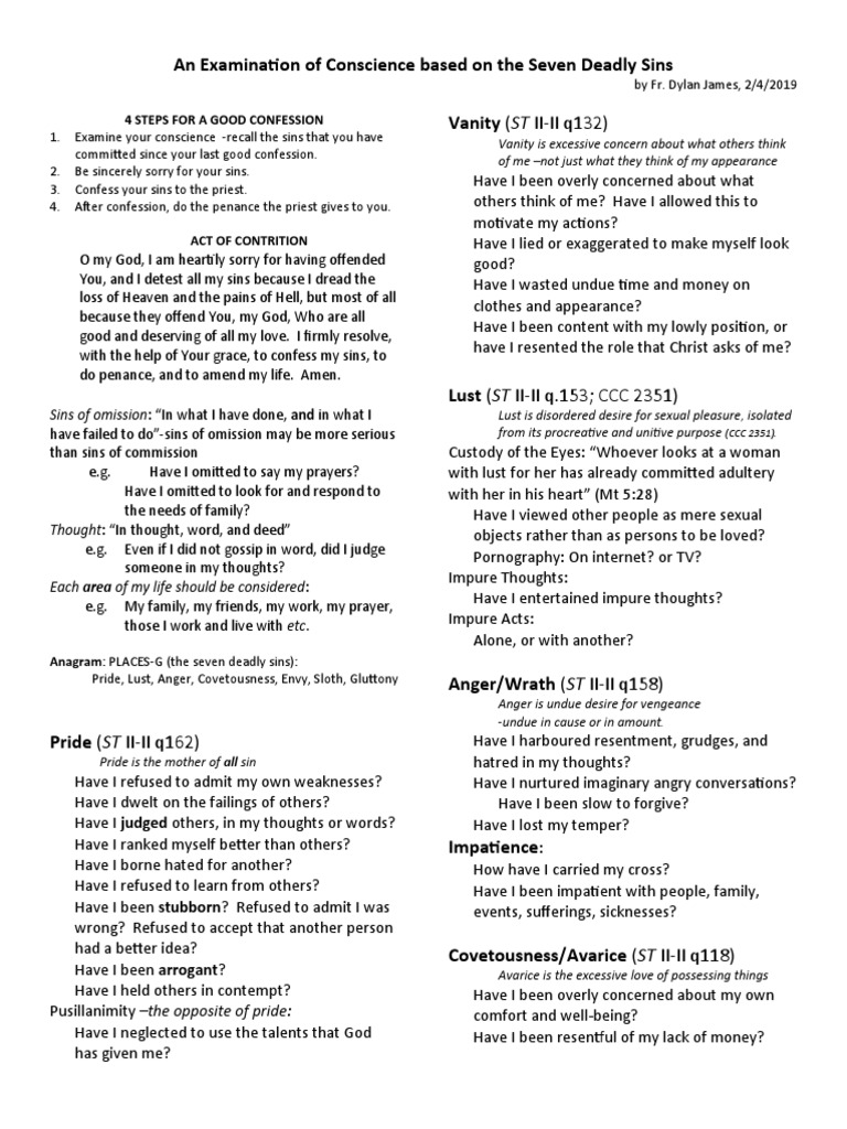 Examination of Conscience For Parish Seven Deadly USA | PDF | Seven ...