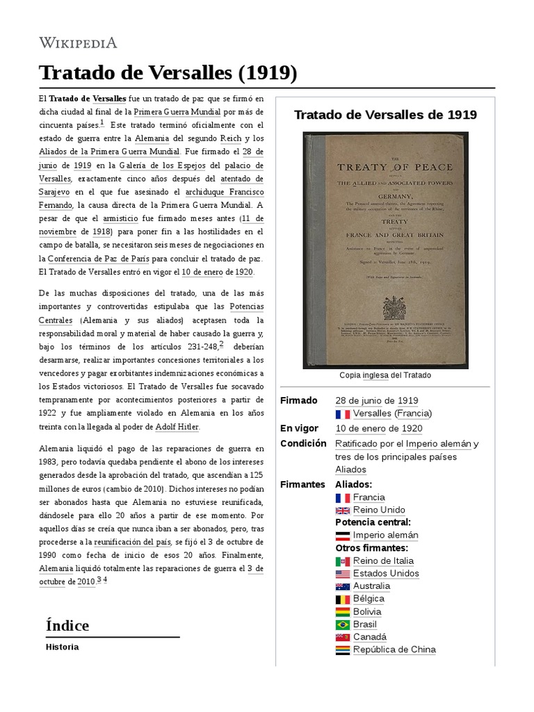Tratado de Versalles PARA EXPONER | PDF | Tratado de Versalles | Relaciones Internacionales