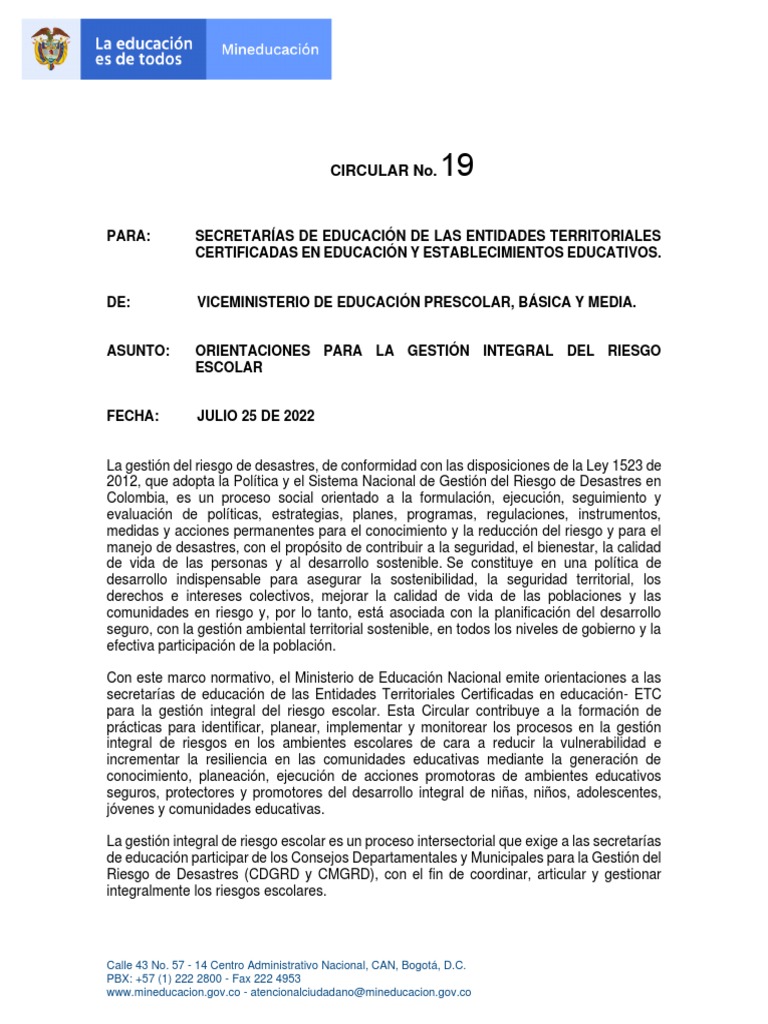 Anexo No 6 Circular No 19 Del 25 de Julio de 2022 ORIENTACIONES PARA LA GESTIÓN INTEGRAL DEL ...