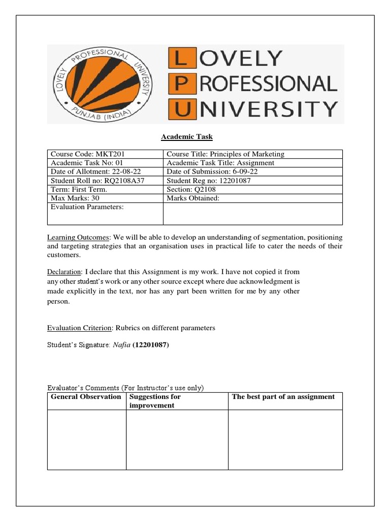 MKT 201 Lpu | PDF | Market Segmentation | Consumer Behaviour