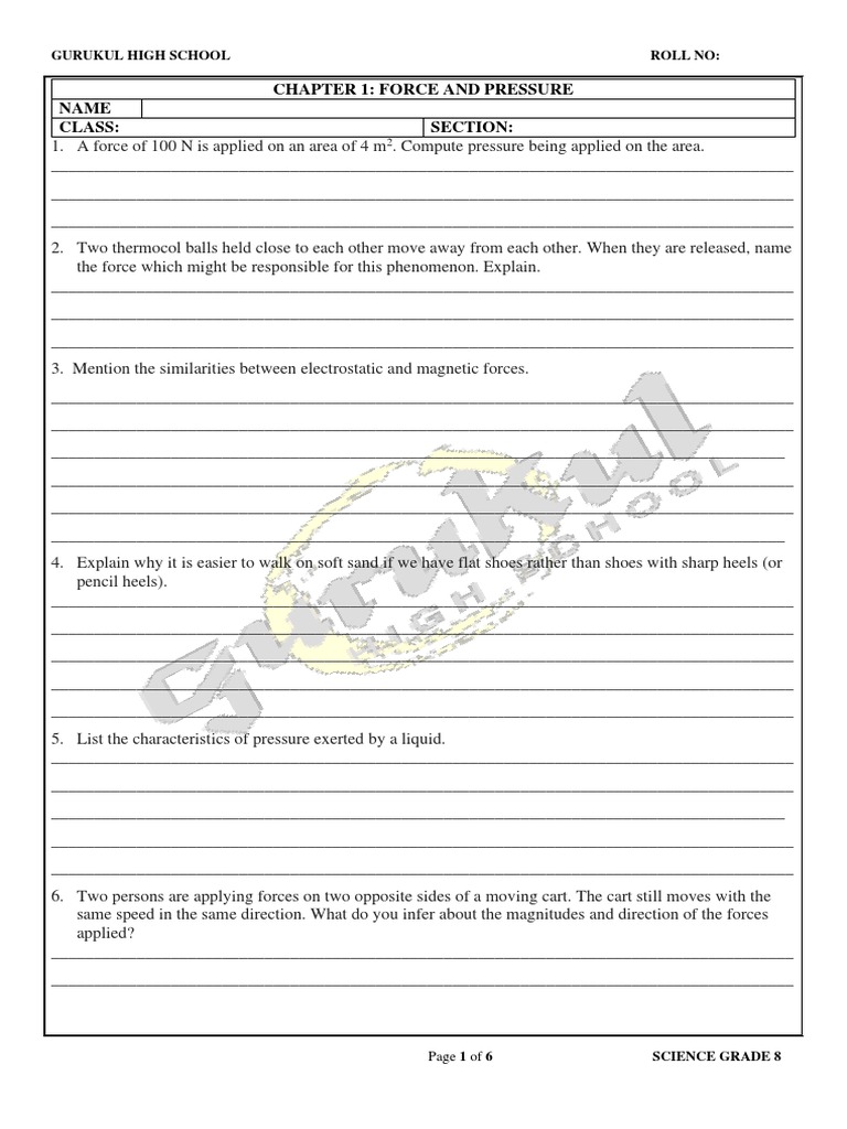 8 Force And Pressure Pdf Force Pressure