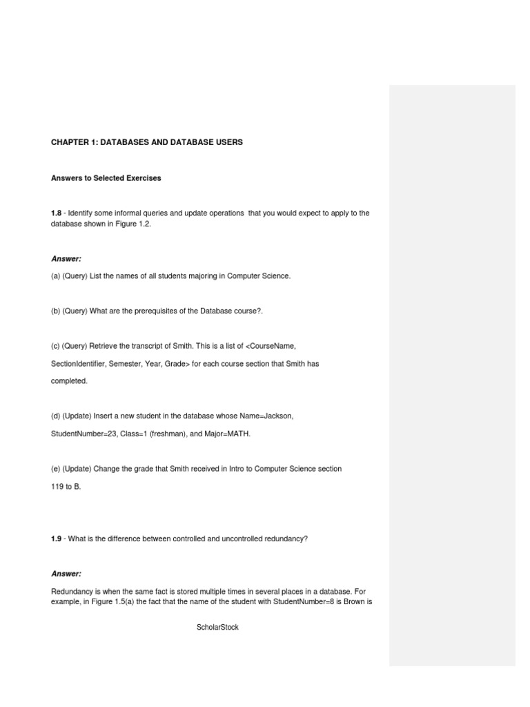 Chapter 1: Databases and Database Users: Answers To Selected Exercises | PDF | Relational ...