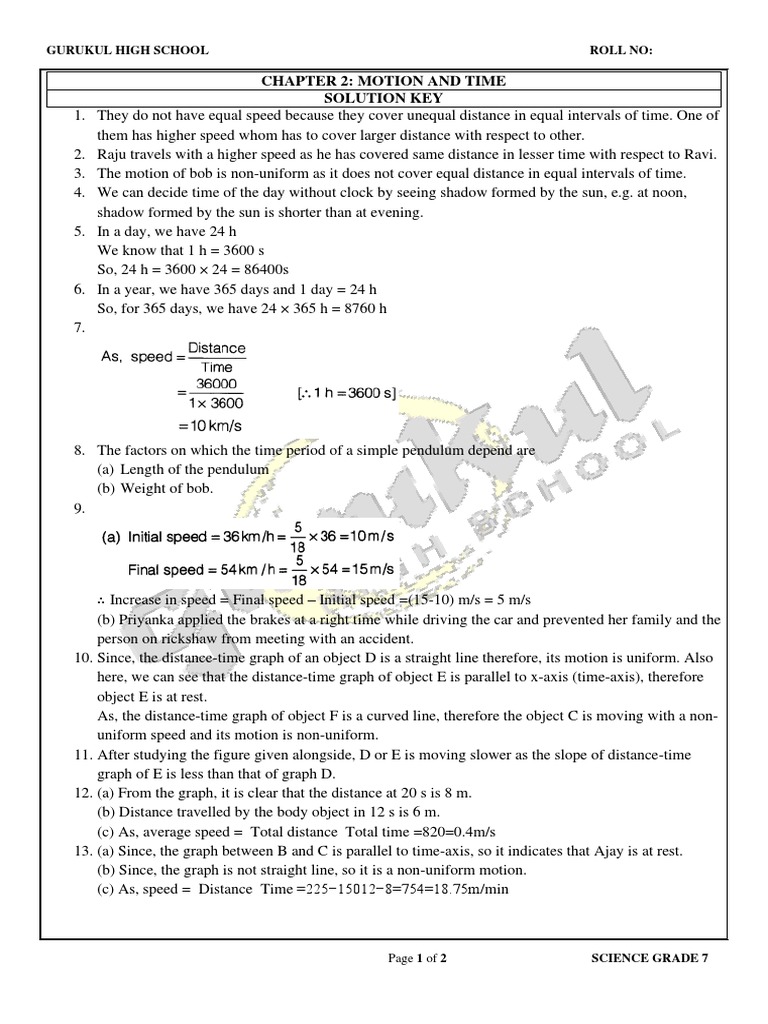 7 Motion and Time Solution | PDF | Speed | Distance