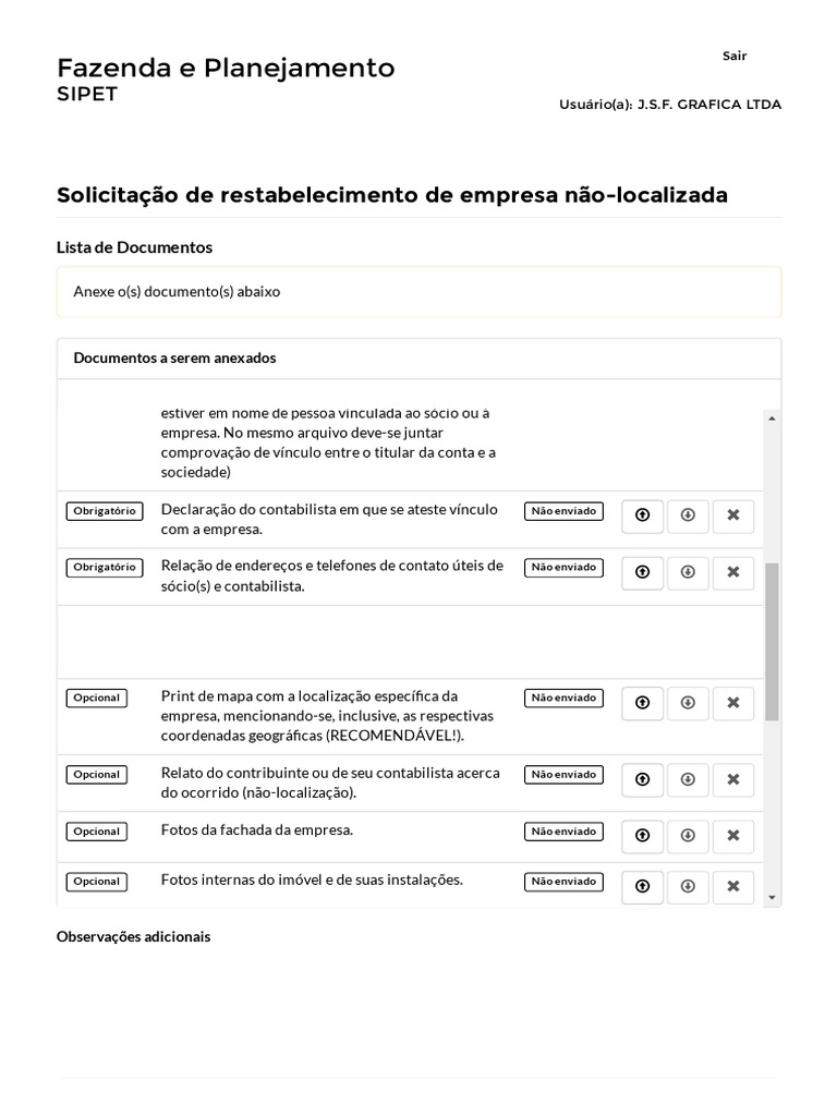 SIPET - Solicitação de Restabelecimento de Empresa Não-Localizada 02 | PDF
