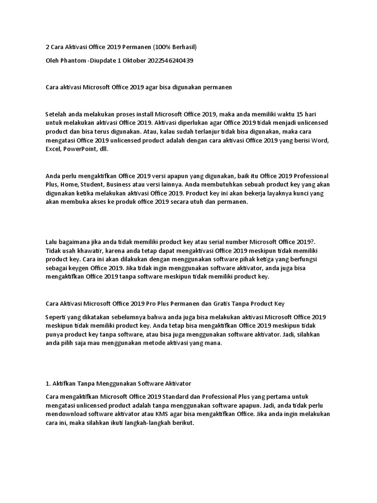 2 Cara Aktivasi Office 2019 Permanen | PDF