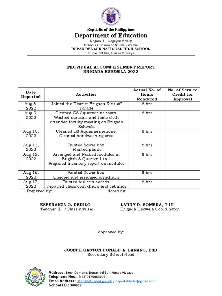 Brigada Eskwela Template on Service Credit Request (1) | PDF