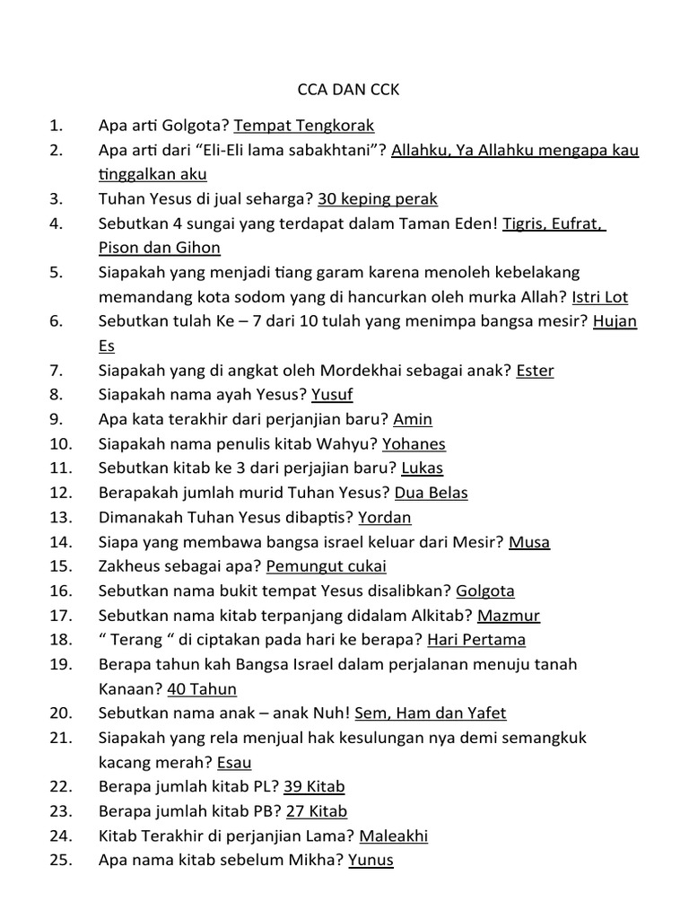 Kisi - Kisi CCA Dan CCK | PDF