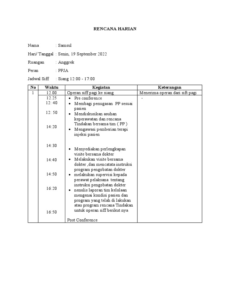 Rencana Harian Minggu Kedua | PDF