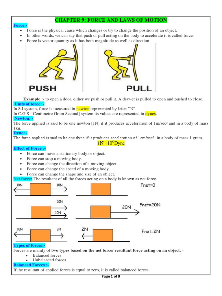 IX Force and Laws of Motion 1 | PDF | Force | Inertia