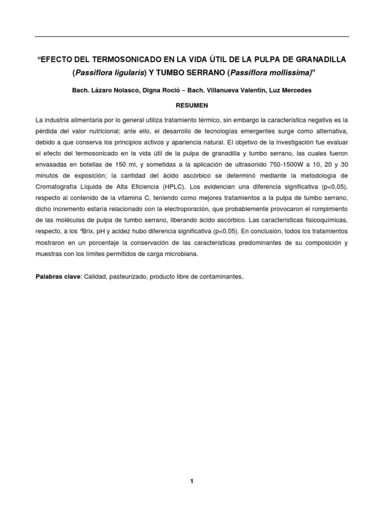 Articulo Científico de Pulpa de Grandilla y Tumbo Serrano | PDF ...
