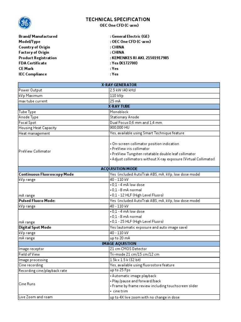 Technical Specification - OEC One CFD (E-Catalog 2021) | PDF | Computer Monitor | Touchscreen