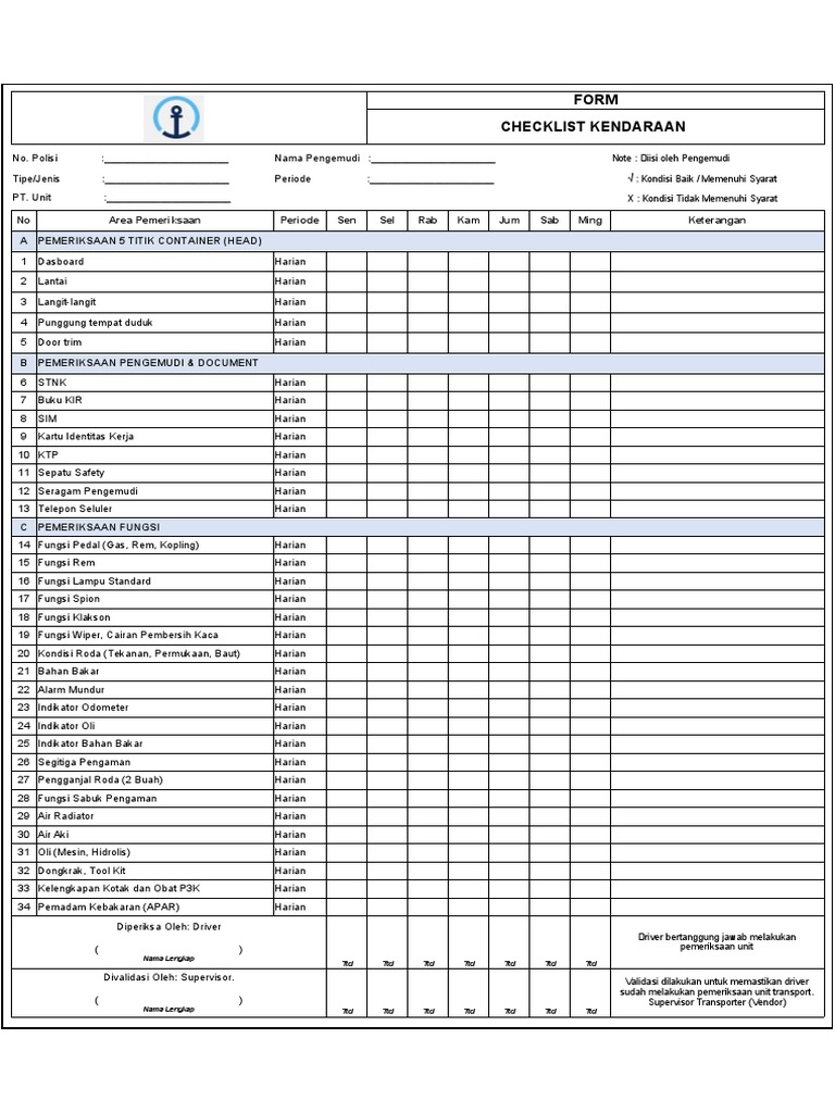 Vehicle Checklist | PDF