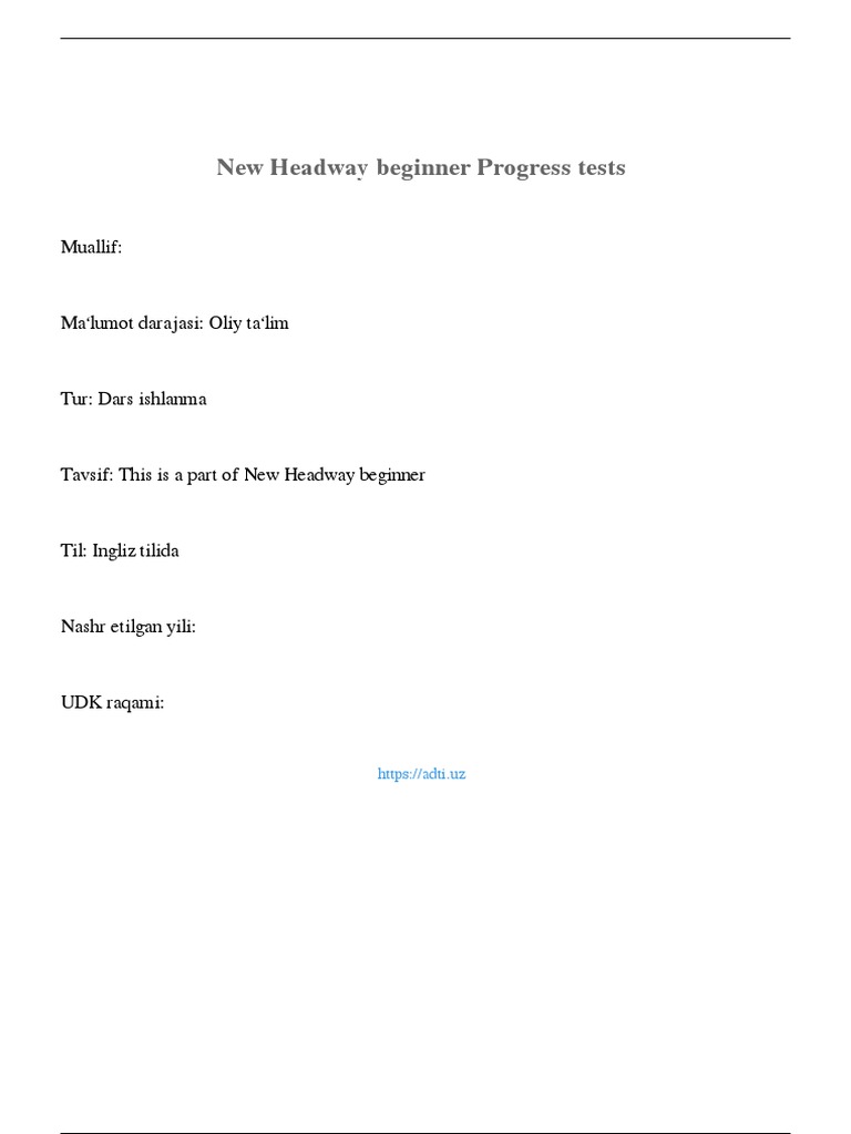 New Headway Beginner Progress Tests | PDF