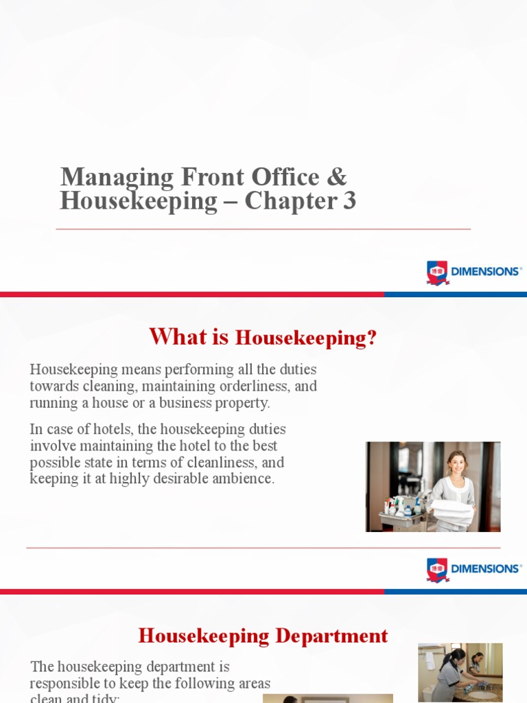 Dimensions Front Office & Housekeeping - CH 3 | PDF | Housekeeping ...