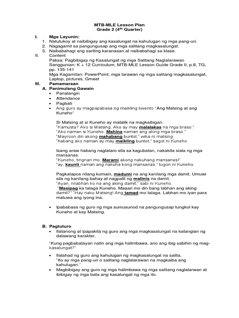 MTB MLE Lesson Plan_Ibale | PDF