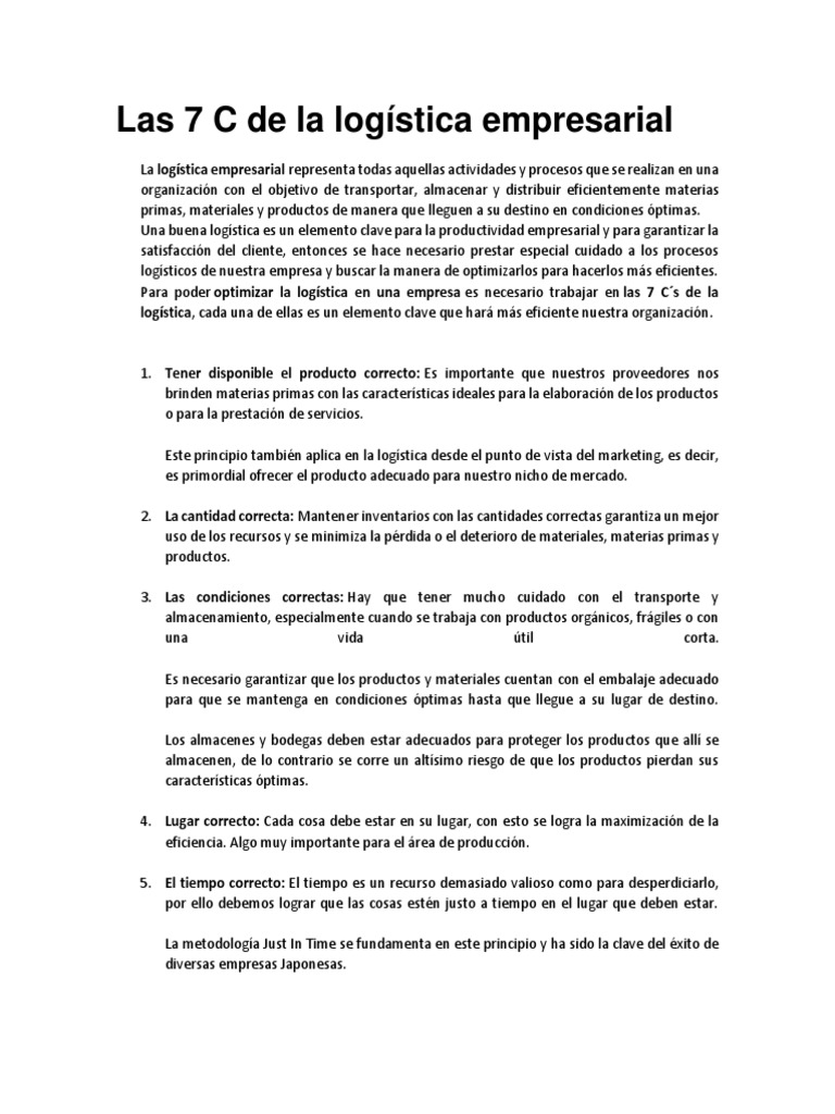 Las 7C de La Logistica Empresarial | PDF | Logística | Calidad (comercial)