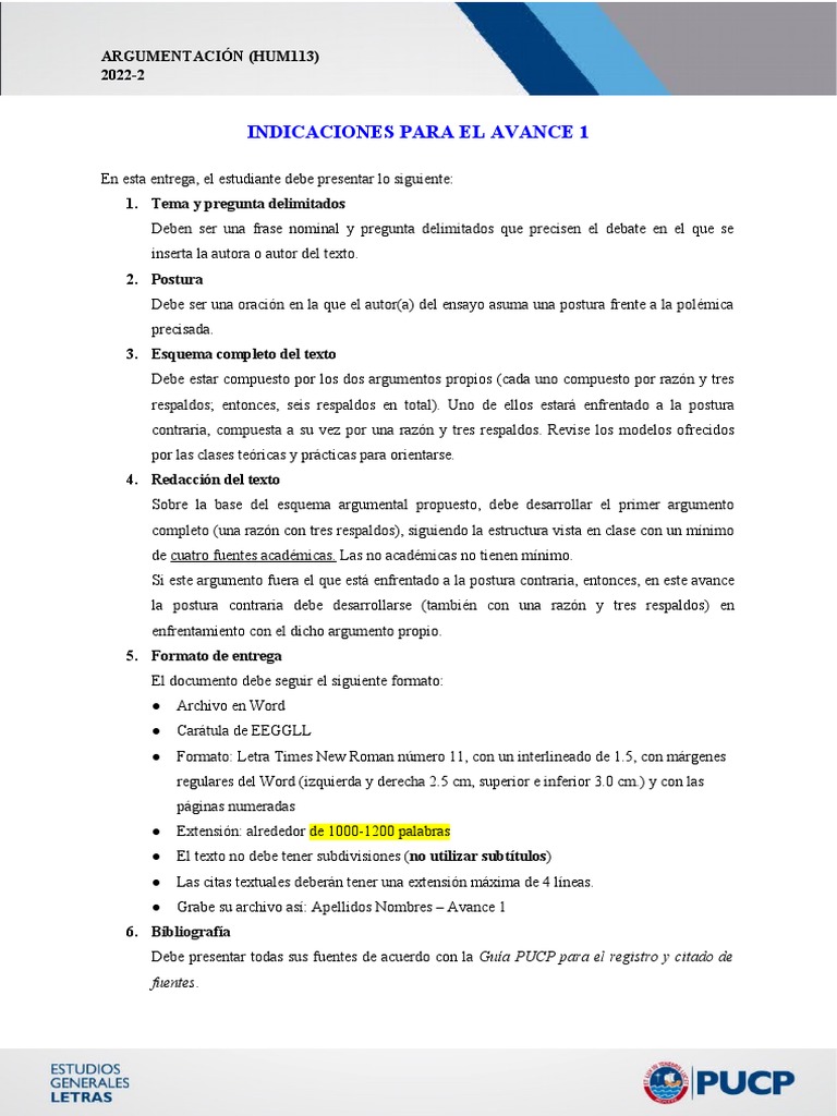 Avance 1 (Indicaciones) - Prof. Fernando Aguirre Pérez | PDF