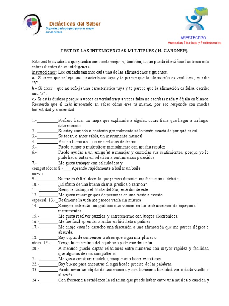 Test de Inteligencias Multiples | PDF | Inteligencia | Pensamiento