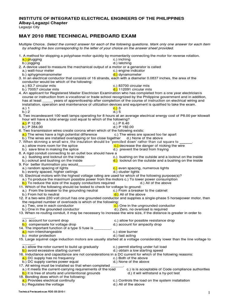 Technical Preboard Exam 2 | PDF | Fuse (Electrical) | Insulator ...