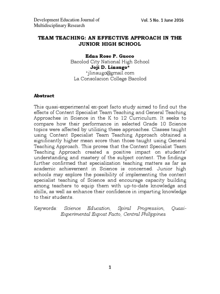 Team Teaching An Effective Approach in The Junior High SCH | PDF ...