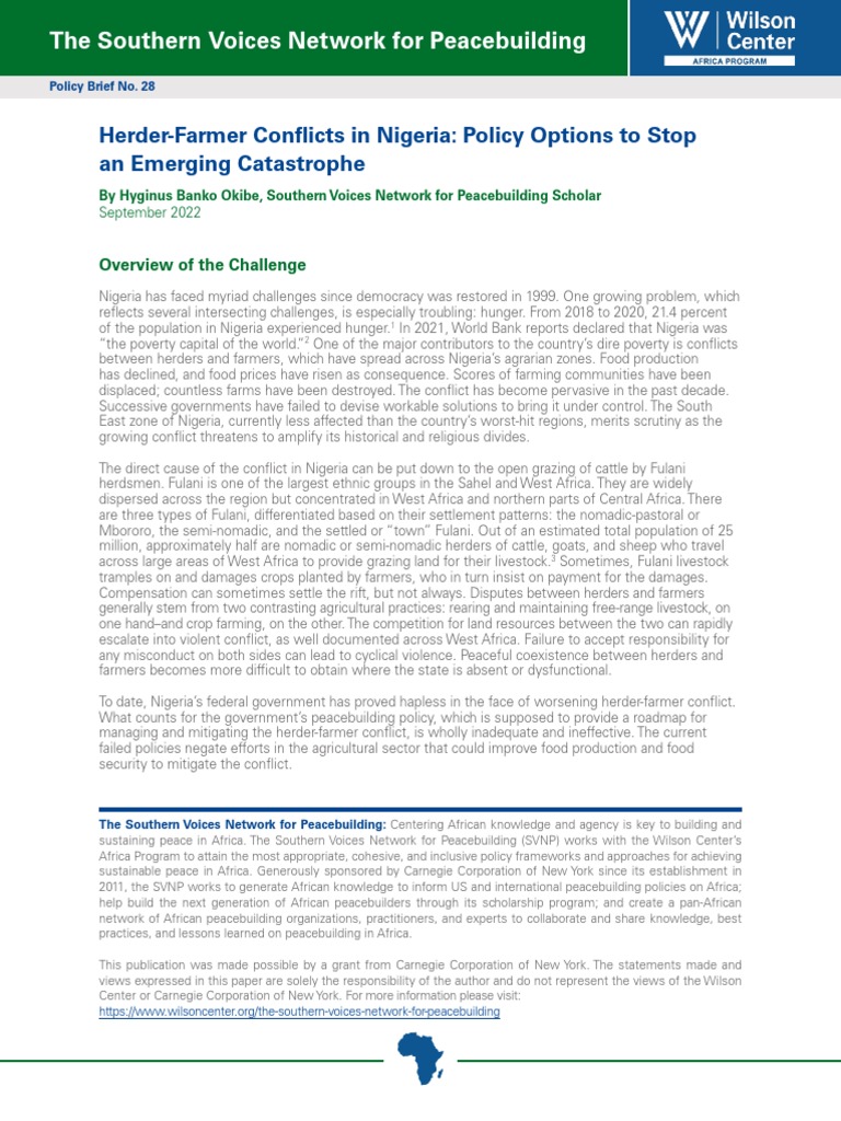 Herder-Farmer Conflicts in Nigeria: Policy Options To Stop An Emerging Catastrophe | PDF ...