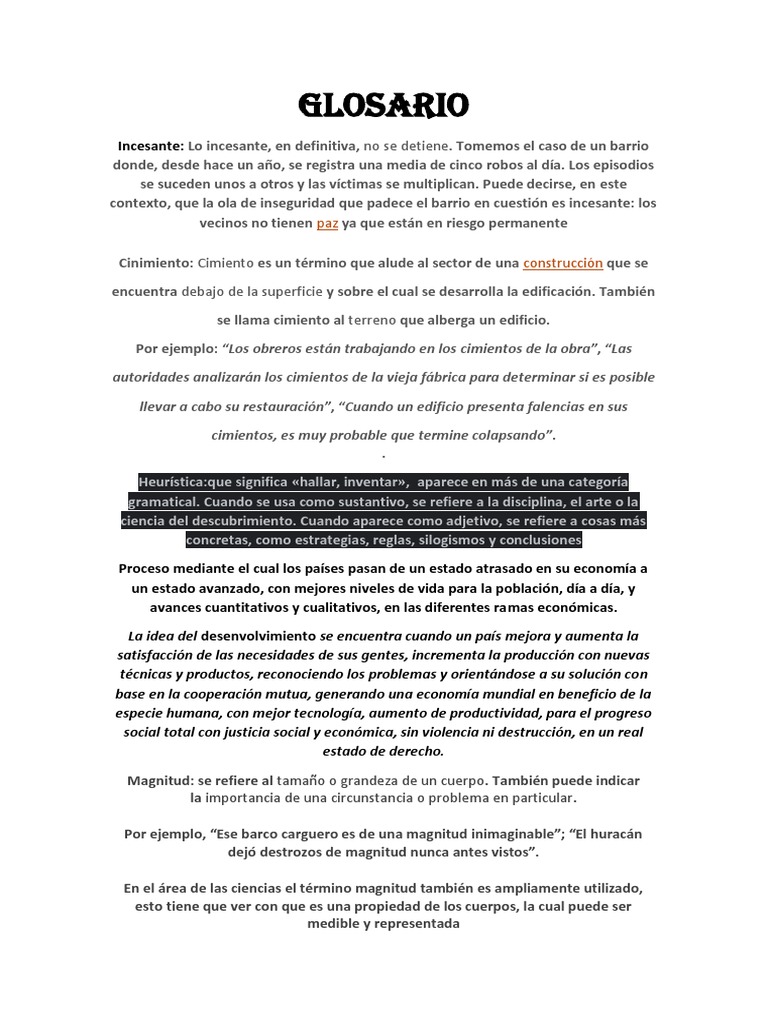 Glosario: Incesante | PDF | Heurístico