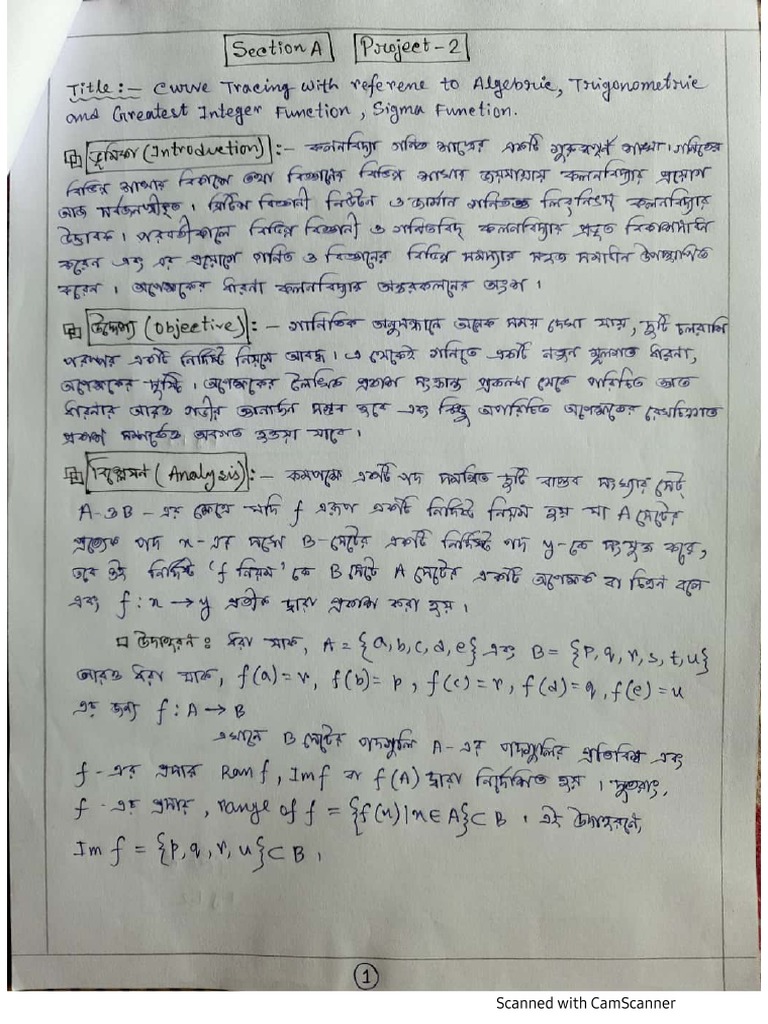 Math Project Class 11.... Section A ... Curve Tracing.. | PDF
