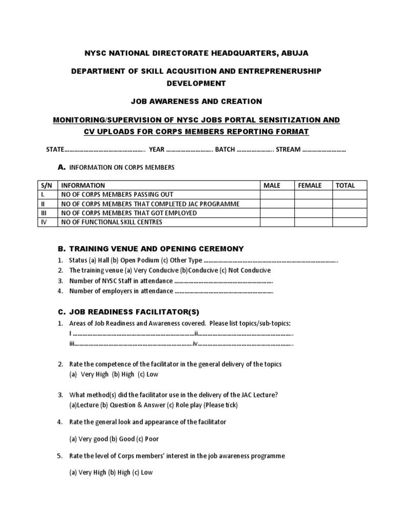 NYSC Job Awareness Program Report | PDF | Business