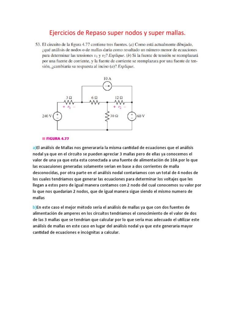 Ejercicios de Repaso Super Nodos y Super Mallas | PDF | Cantidad | Metrología