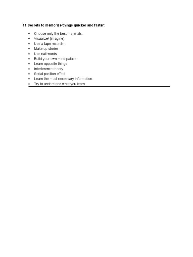 11 Secrets to Memorize Faster | PDF | Language Arts & Discipline ...