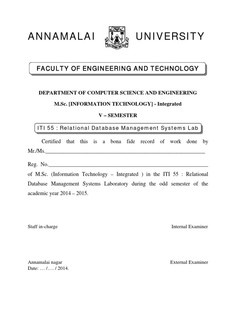 ITI 55 - Relational Database Management Systems Lab | PDF | Database ...