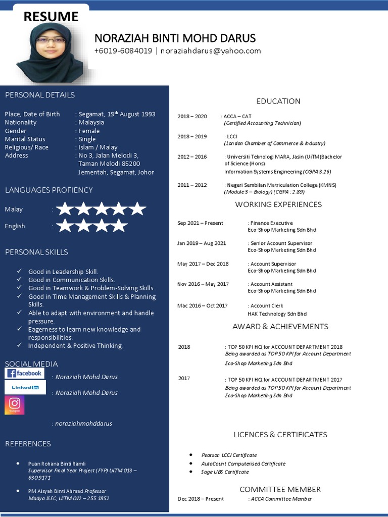 Resume - Noraziah Binti Mohd Darus | PDF