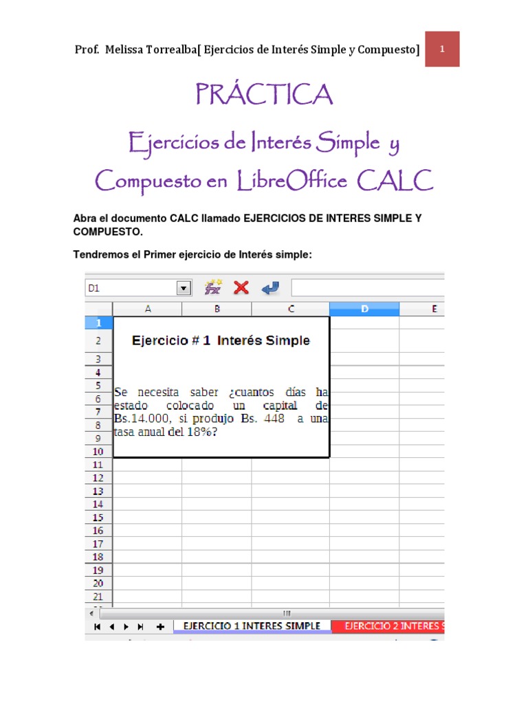 Guia Ejercicios Interes Simple y Compuesto en Calc | PDF