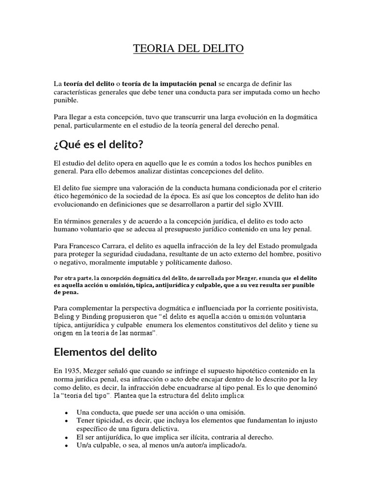Teoria Del Delito | PDF | Derecho penal | Crímenes