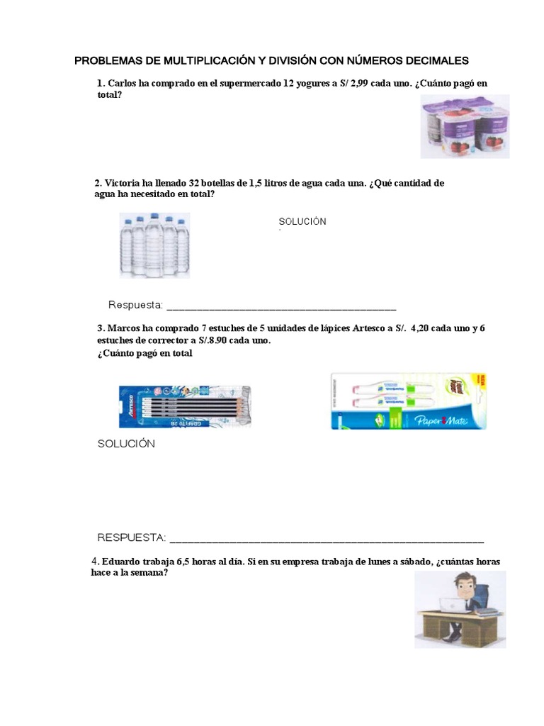 Problemas de Multiplicación y División Con Números Decimales | PDF