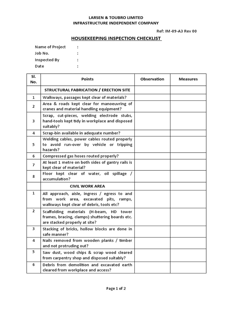 IM-09-A3 Housekeeping Checklist | PDF | Economic Sectors | Manufactured ...