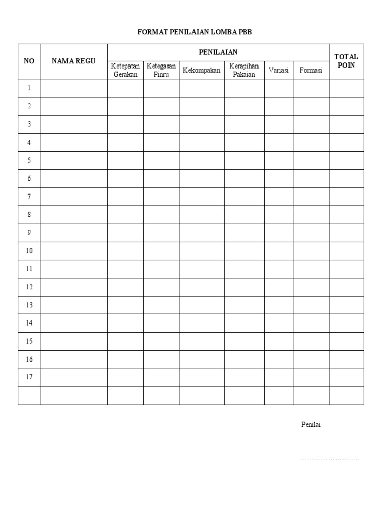 Format Penilaian Lomba PBB | PDF