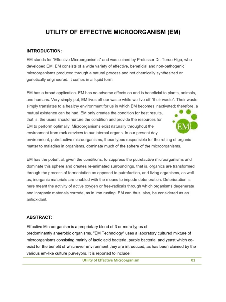 Effective Microorganisms | PDF | Sewage Treatment | Septic Tank