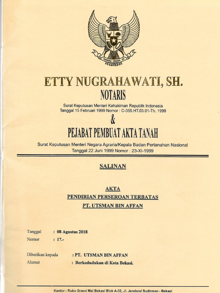 Cover Akta Pendirian UBA | PDF