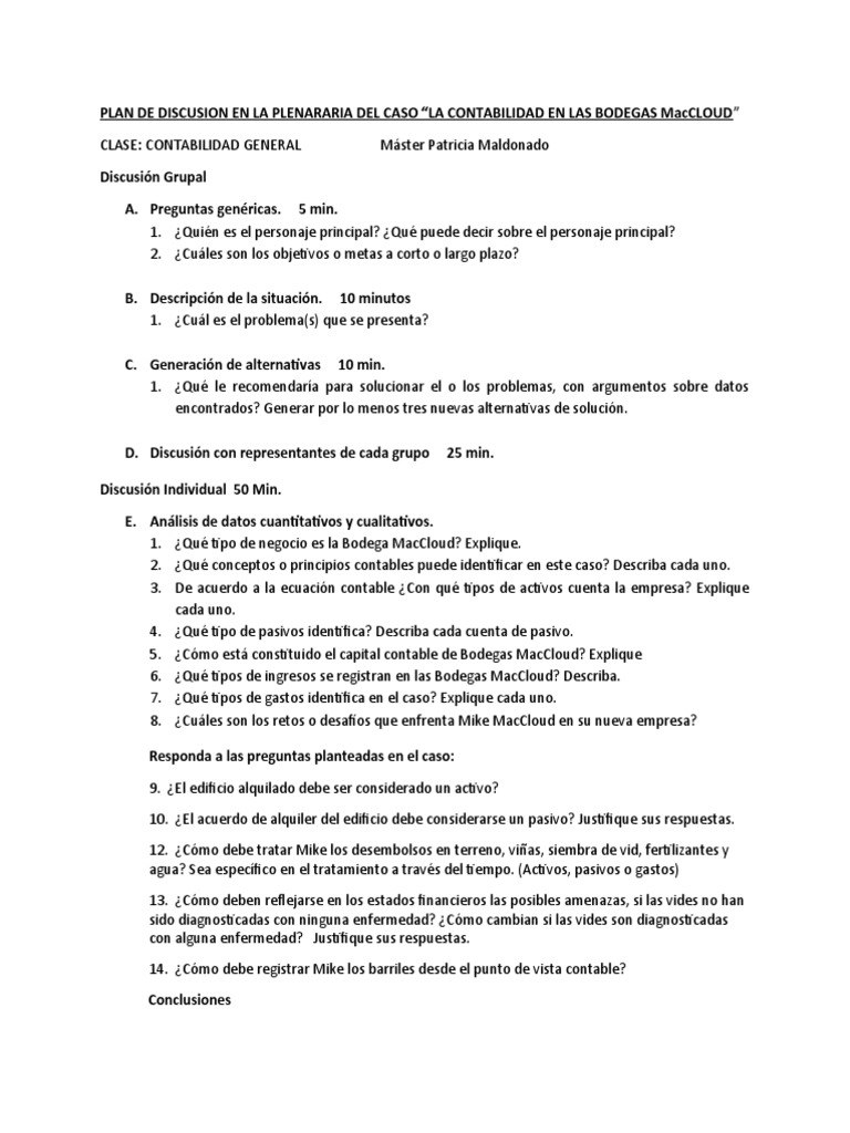 Plan de Discusion Caso La Contabilidad de Las Bodegas Maccloud | PDF