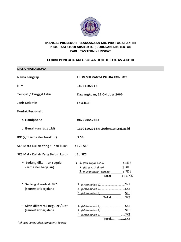 Form Judul-Ta - Leon Shevanya Putra Kondoy | PDF