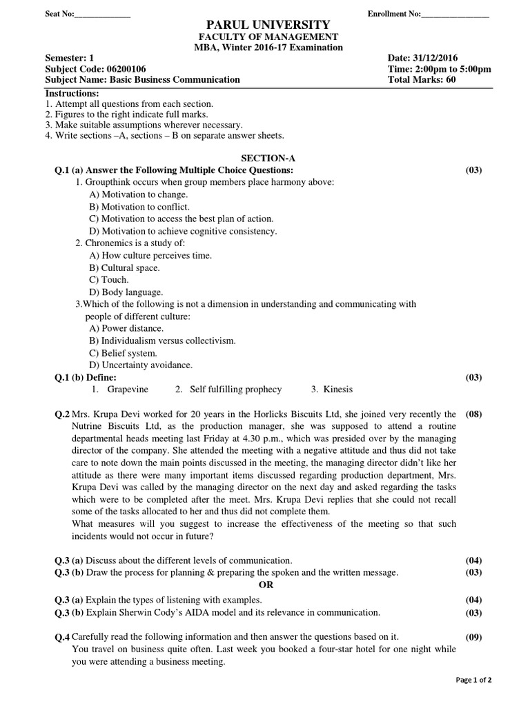 152 Question Paper | PDF | Communication | Attitude (Psychology)