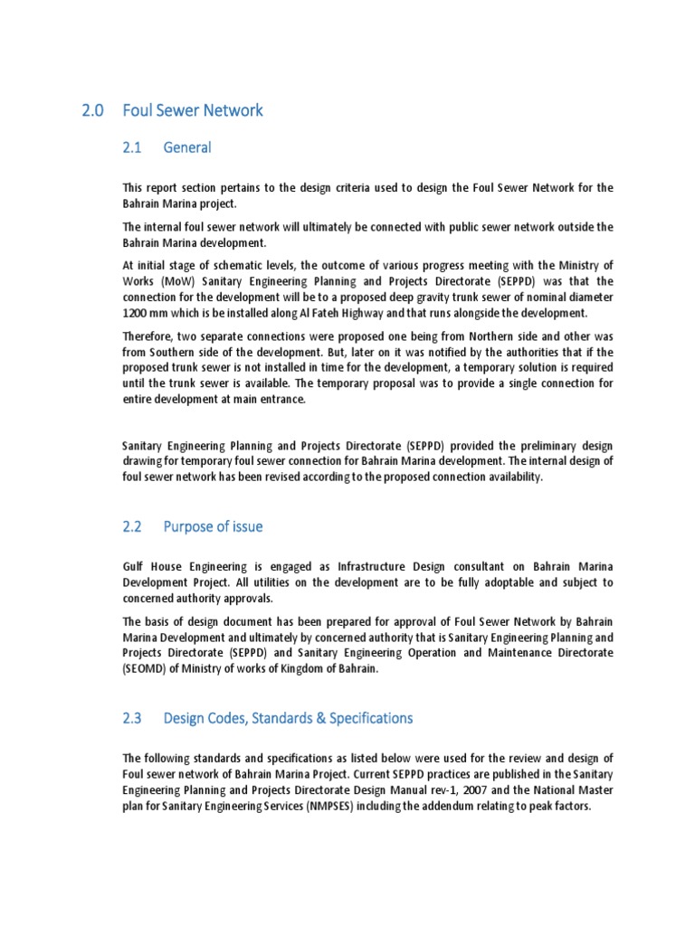 Foul Sewer Design Report | PDF | Sanitary Sewer | Reynolds Number