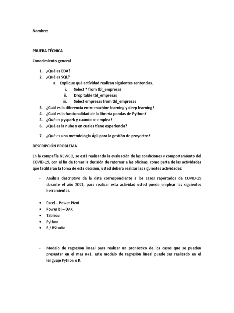 Prueba Tecnica Analista de Datos JR 02082022 | PDF