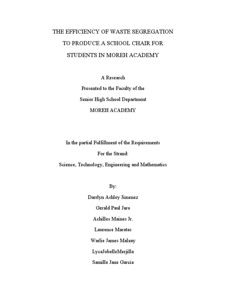 The Efficiency of Waste Segregation To Produce A School Chair For ...